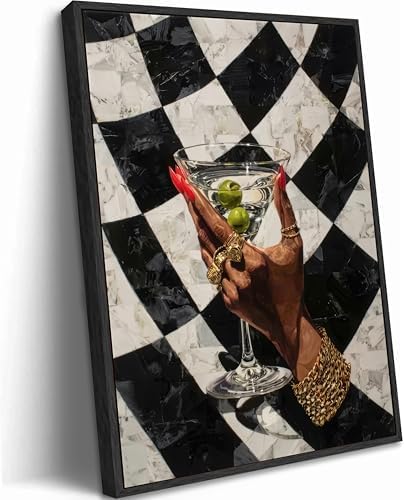Amazon.com: Framed Retro Martini Canvas Wall Art, Black Woman with ...