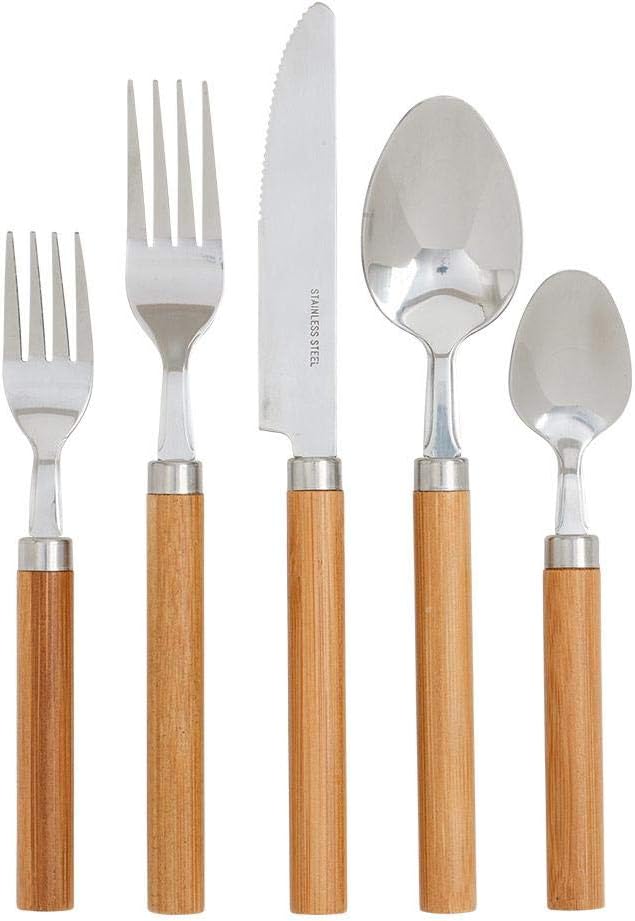 Amazon.com | Caspari Bamboo Handle 5-Piece Stainless Steel Picnicware ...