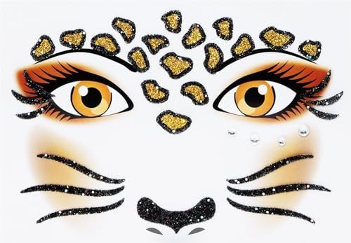 Amazon.com : Leopard Face Jewels Penta Angel Stick On Face Costume Gems ...