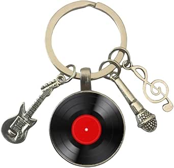 HADWAO Simple Classic Record Keychain Guitar Record Microphone Note ...