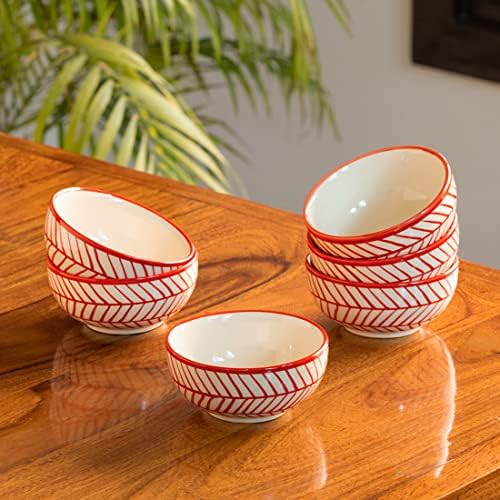 Buy ExclusiveLane 'Red Chevrons' Handpainted Ceramic Dining Bowls/Katori for Serving Curry ...