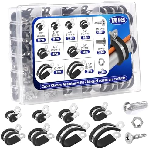Jupwalz 176Pcs Cable Clamps Set with 72Pcs Screws, 8 Sizes Rubber ...