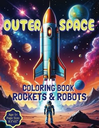 OUTER SPACE COLORING BOOK: ROCKETS & ROBOTS | Amazon.com.br