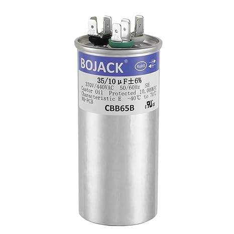 BOJACK 35+10 uF ±6% 35/10 MFD 370/440 VAC CBB65B Dual Run Start Round Capacitor for Condenser ...
