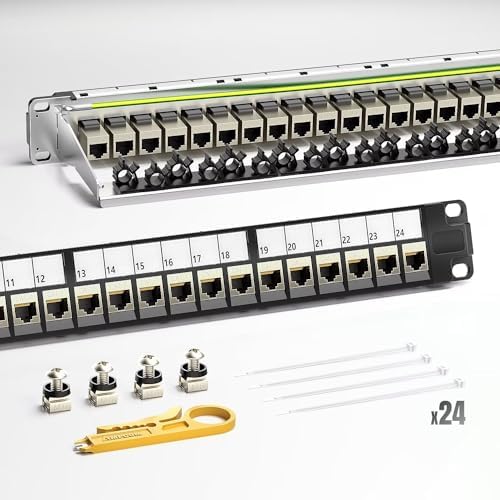 AMPCOM CAT7 Keystone Patch Panel 24-Port 1U with 10G Shielded Ethernet ...