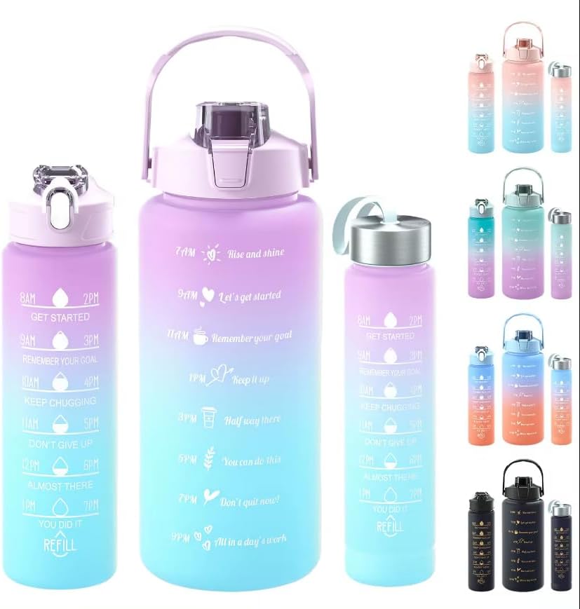 Motivational Water Bottle set of 3 Motivational Water Bottle with straw ...