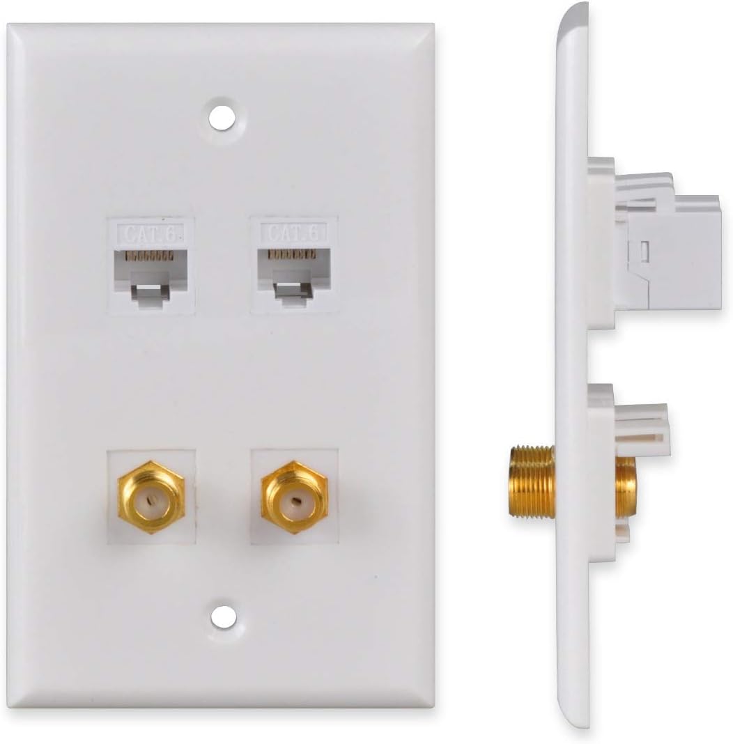 Amazon.com: Conwork Ethernet & Coax Wall Plate - Cat6 Coax Keystone ...