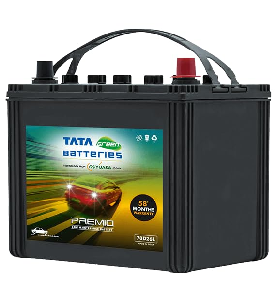 Tata Green Car Battery | PREMIO 70D26R (12V & 65Ah) |54 Months Warranty ...