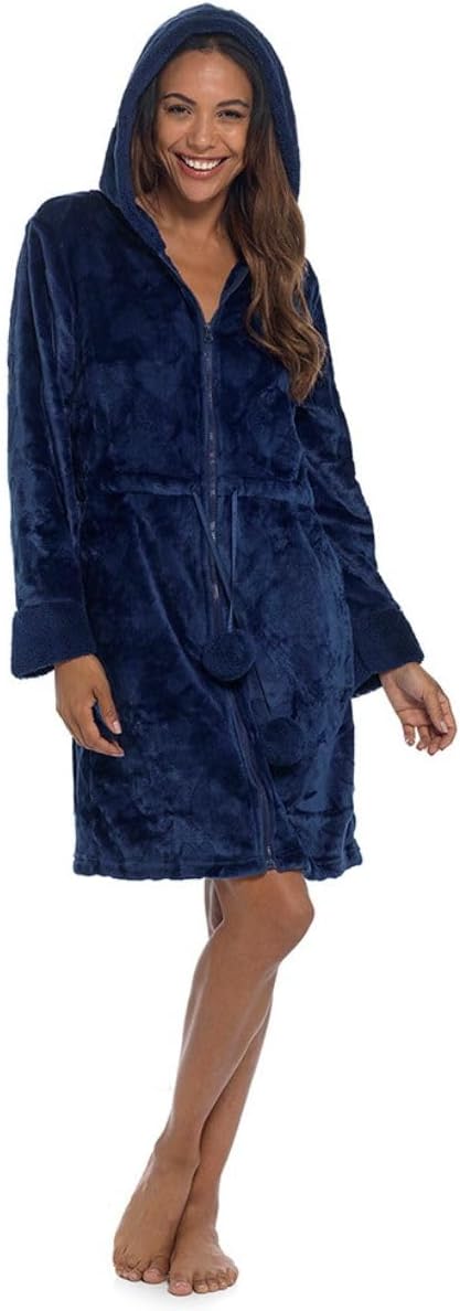 BraForMe Ladies Zip Up Robe Heart Embossed Hooded Zip Through Bathrobe ...
