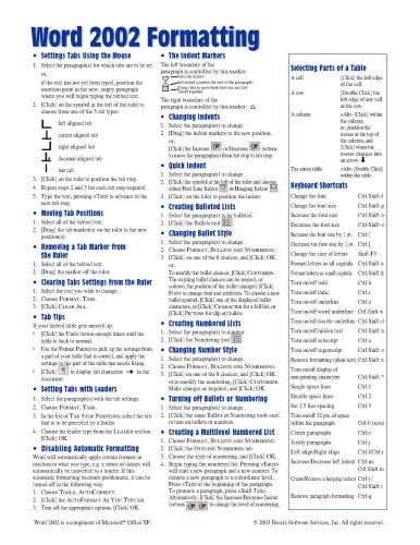 Microsoft Word 2002 Formatting (Intermediate) Quick Reference Guide ...