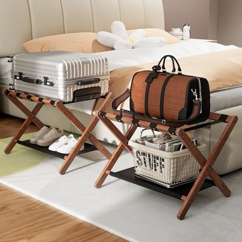 Amazon.com: FLYJOE Luggage Rack, Solid Oak Wood Folding Suitcase Stand ...