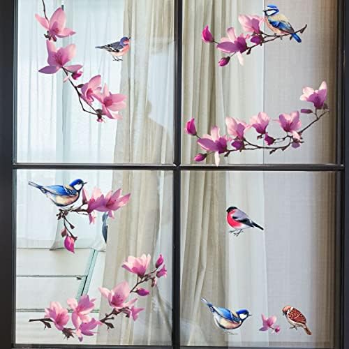 Static Window Clings Spring Flower Birds Butterfly Window Stickers ...