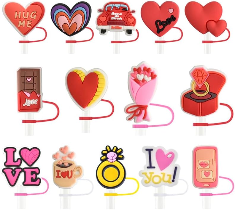 Amazon.com: 14PCS Valentine's Day Decorations Straw Cover Cap 10mm ...