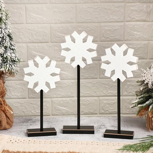 Amazon.com: Geetery 3 Pcs Winter Snowman Wood Table Decor Snowman ...
