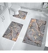 Amazon.com: MUGINYU Black Gold Bathroom Mats Sets 3 Piece,Abstract Bath ...