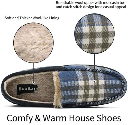 KuaiLu Mens Moccasin Slippers Fur Lined Memory Foam Slippers Fluffy ...