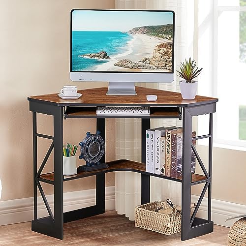 Amazon.com: Corner Computer Desk with Charging Station, Triangle Corner ...