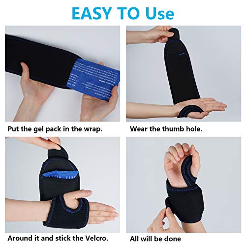 Wrist Ice Pack Wrap, Adjustable Comfortable Cold Compress Gel Pack, Hot ...