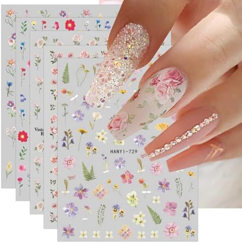 Amazon.com: JMEOWIO 10 Sheets Spring Flower Nail Art Stickers Decals ...