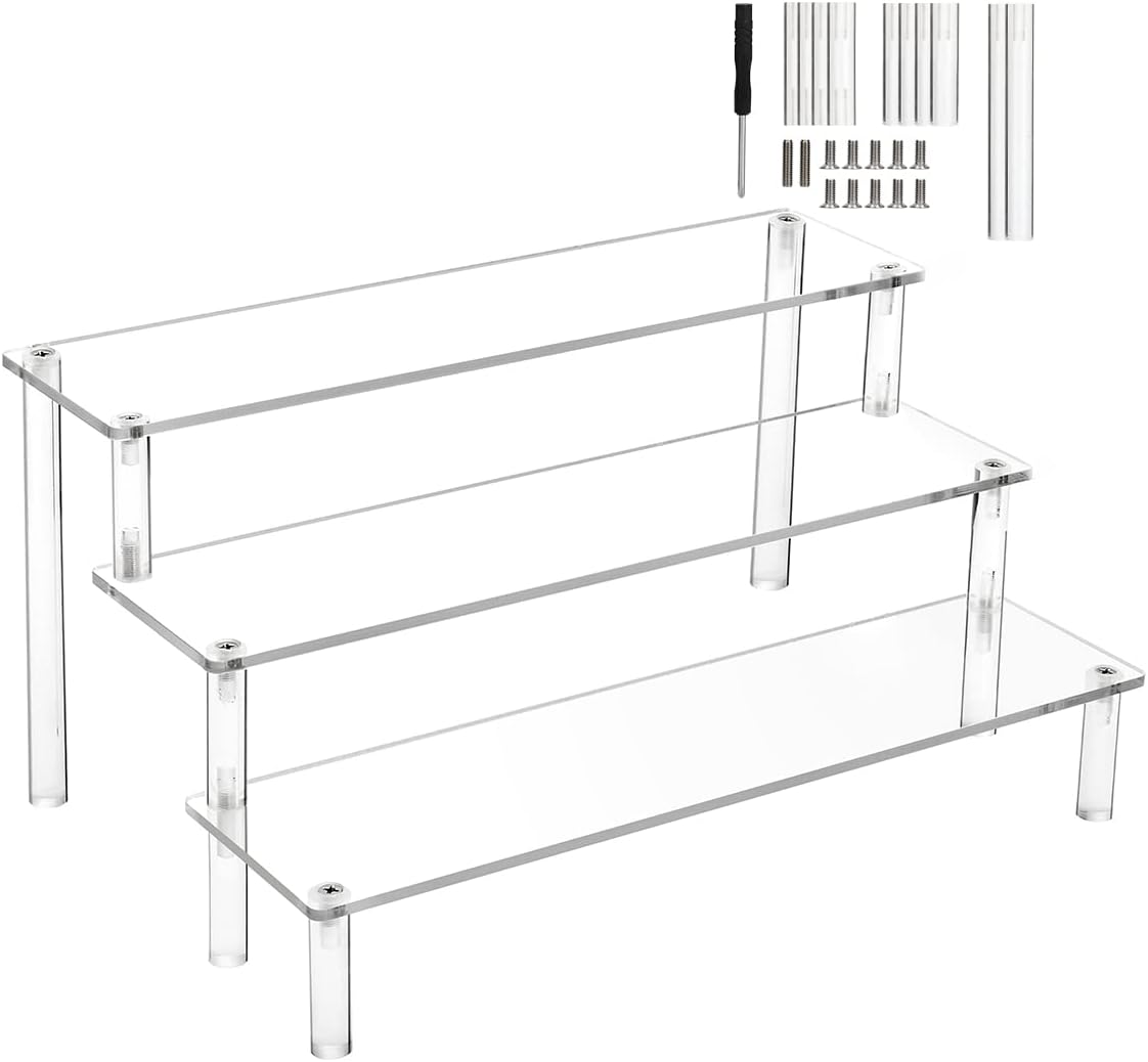 Worown Acrylic Riser Shelf, 3-Tier Clear Display Stand, Clear Display ...