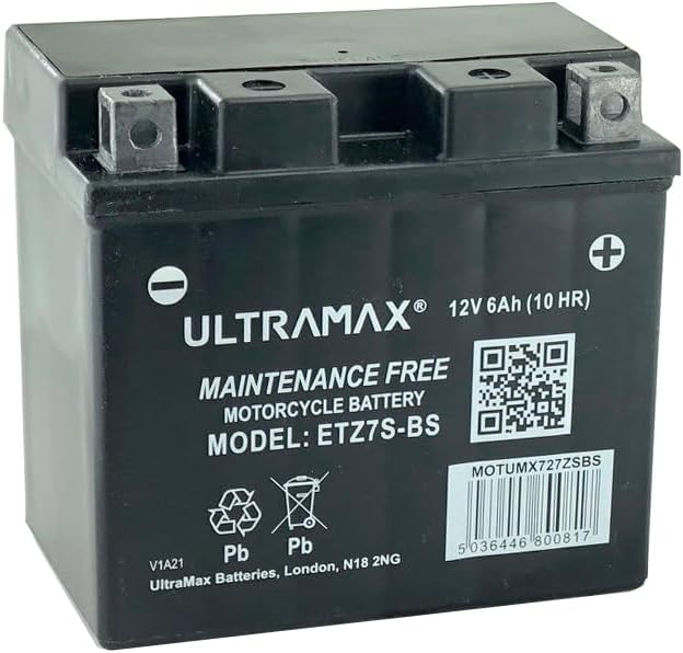 Genuine UltraMax ETZ7S / ETZ7S-BS 12V 6AH 75 CCA Motorbike Motorcycle ...