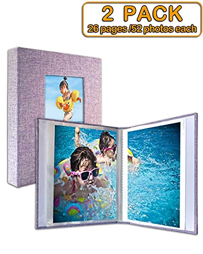 Small Photo Album 7×5 Clear Pages, Linen Cover with Front Window, 2 ...