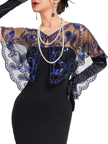 RRYIO 1920s Shawl Wraps Sequin Beaded Evening Cape Bridal Shawl Bolero ...
