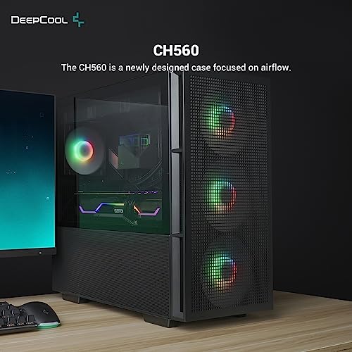 DeepCool CH560 ATX PC Case High-Airflow 140mm PWM ARGB Fans Front Panel ...