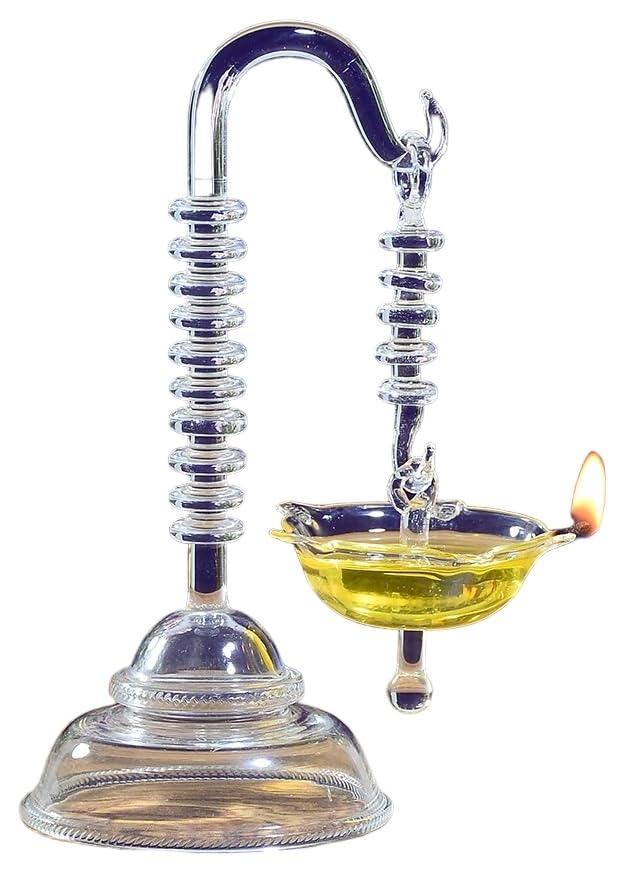 Buy Glass Stand Hanging Vati Samai Laman Akhand Diya Oil Lamp Cotton ...