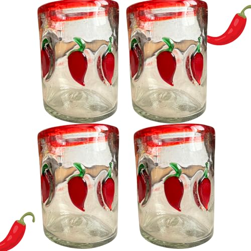Amazon.com: Handblown Mexican Chili Pepper Glasses, Set of 2 or 4, 10 ...