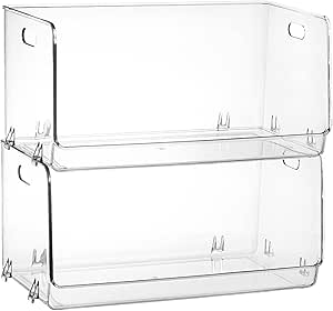 Nicunom 2 Pack Stackable Plastic Storage Bins Open Front, Clear Pantry ...