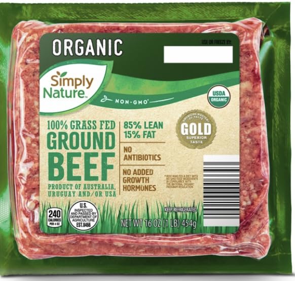 Amazon.com: Simply Nature Organic Grass Fed Ground Beef - 1lb - 85/15 ...