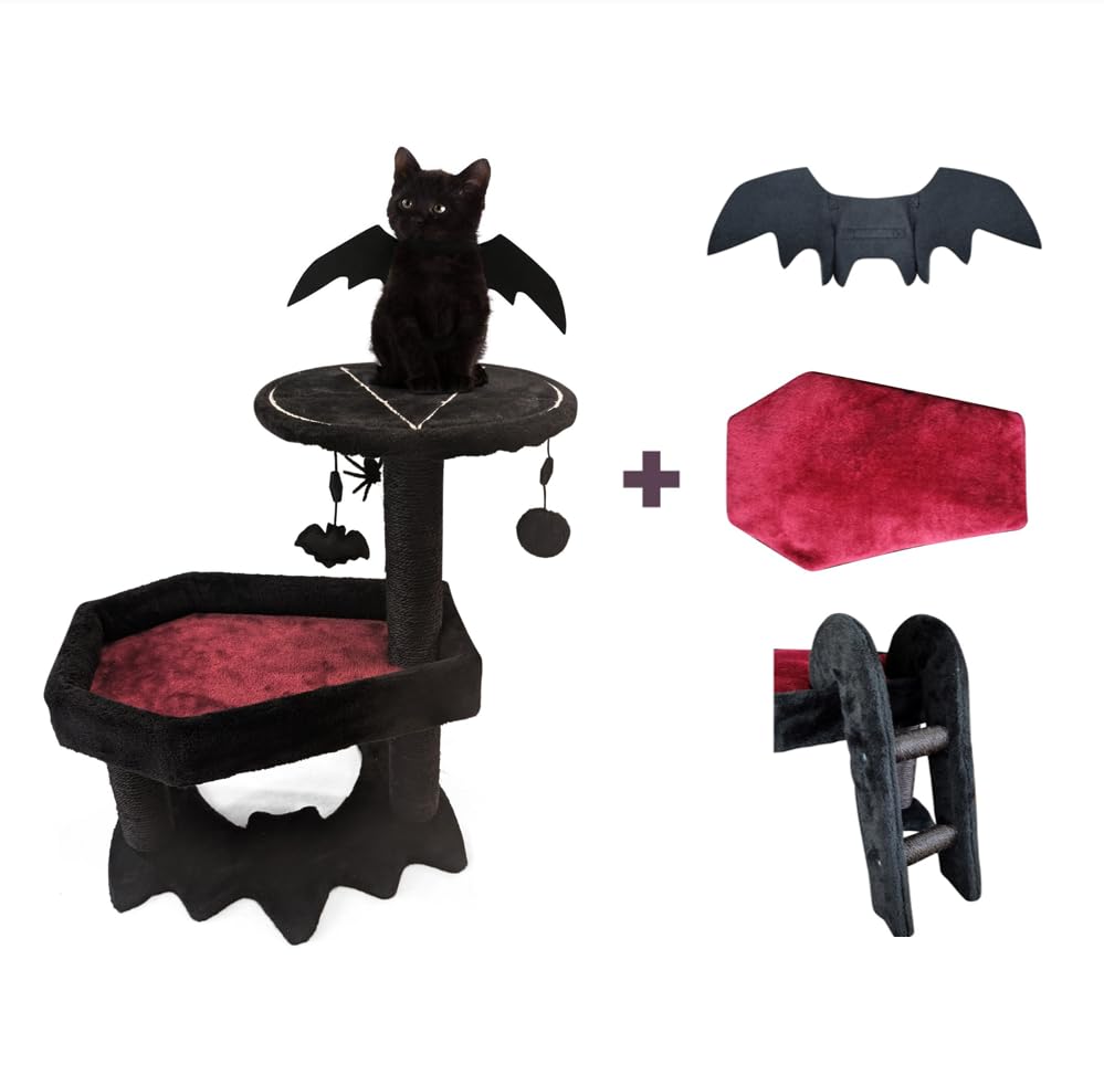 Gothic Cat Tree with Washable Coffin Cushion and Bat Costume, Goth Cat ...