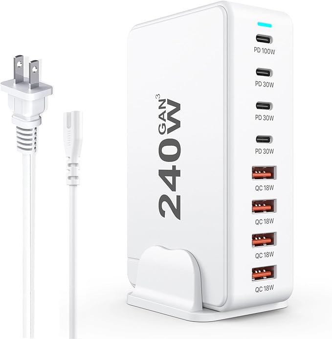 Amazon.com: USB C Charger, 240W GaN 8 Port USB Fast Block, PD100W Multi-Port Charging Station ...
