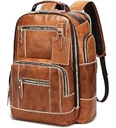 LANNSYNE Vintage Genuine Leather Backpack For Men 15.6 Inch Laptop Bag ...