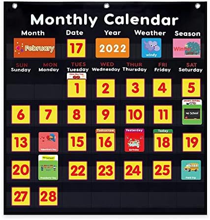 Amazon.com: Black Monthly Calendar Pocket Chart with 112 Cards , (97 ...