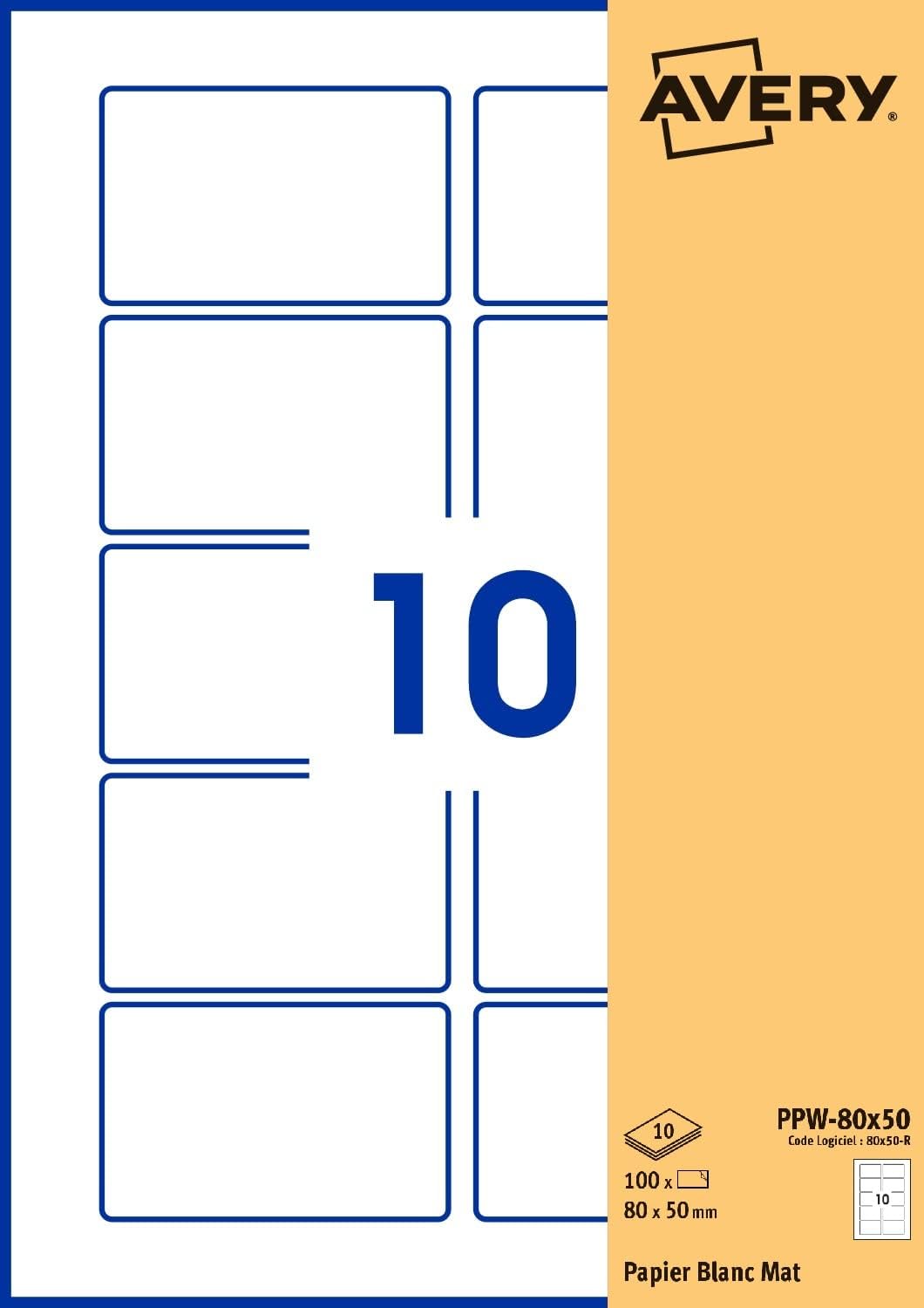 Avery - Pack of 100 Rectangular Self-Adhesive Labels, White Paper, 80 x ...