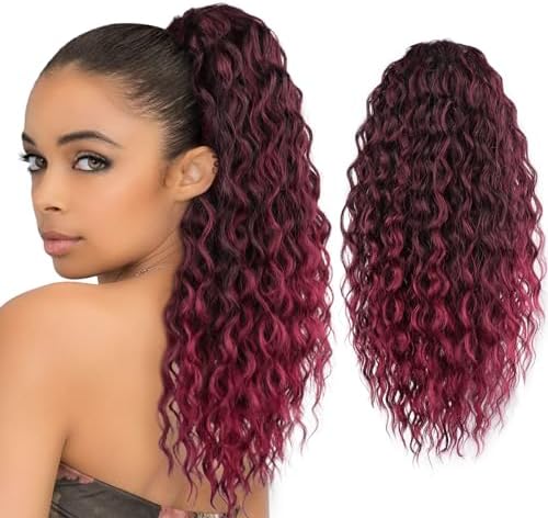 Amazon.com : FREEMEIGE Red Ponytail Extension Curly Drawstring Ponytail ...