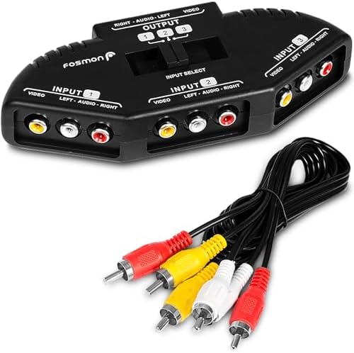 Amazon.com: RCA Switch Box 4 in 3 Out: 4 Way AV Splitter 3 Output with Remote Control for Audio ...
