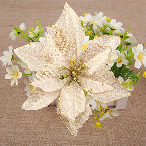 Buy zorpia 12 Pieces Christmas Glitter Artificial Poinsettia Flowers ...