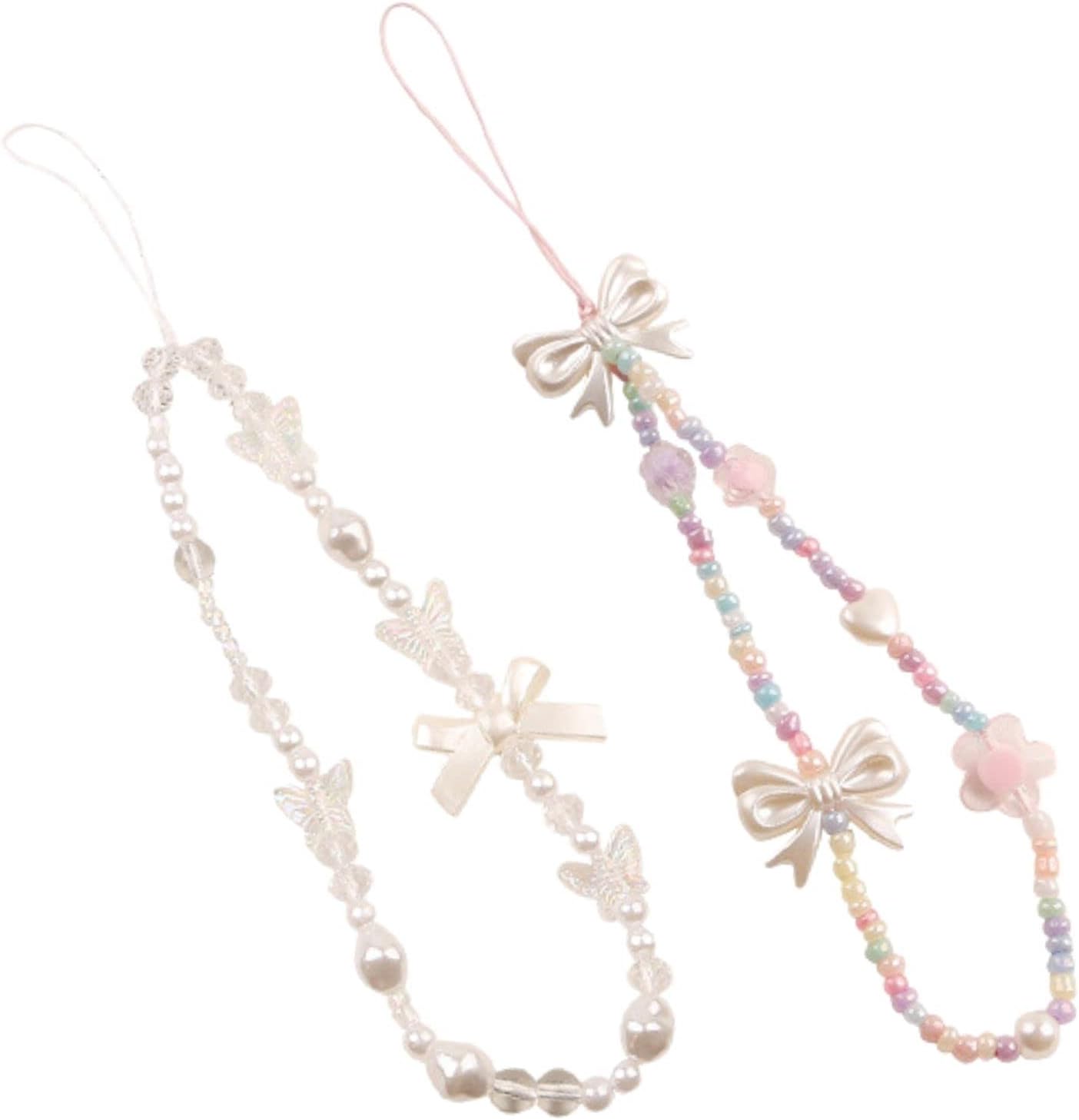 Amazon.com: Meefisher 2 Pieces Cell Phone Charms Bow set Lanyard Wrist ...