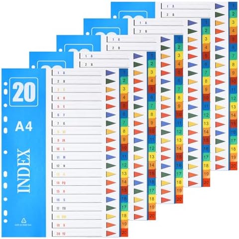 XHDA 1-20 Part Dividers A4, 5 Pack Multi-Colour Plastic A4 Index Folder ...
