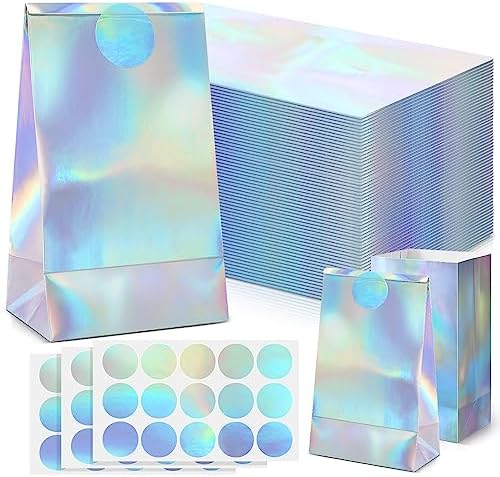 Amazon.com: Estune 30 Pcs Iridescent Paper Gift Bag with Stickers ...