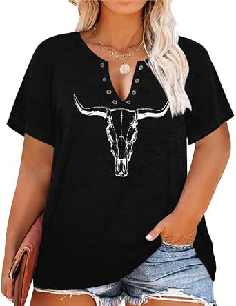 HDLTE Plus Size Women Western Tops Cowboy Graphic Tees Short Sleeve ...