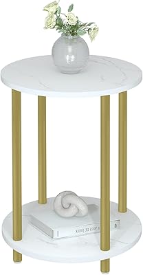 Amazon.com: TINSAWOOD End Table with USB Ports and Outlet, Small Round ...