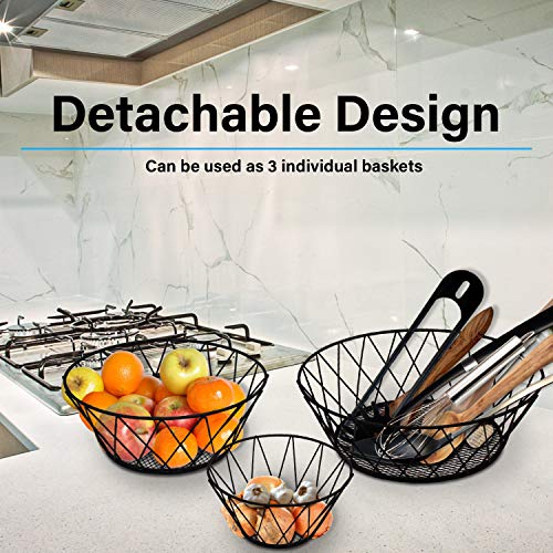 Snapklik.com : Heavy Duty - 3 Tier Hanging Kitchen Black Fruit Basket