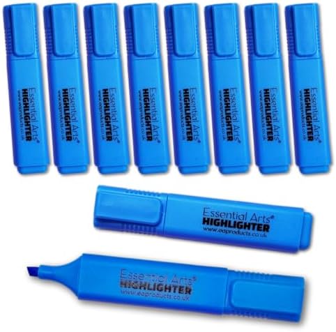 Essential Arts Square Blue Highlighter Pen Pack of 10 | Chisel Tip ...