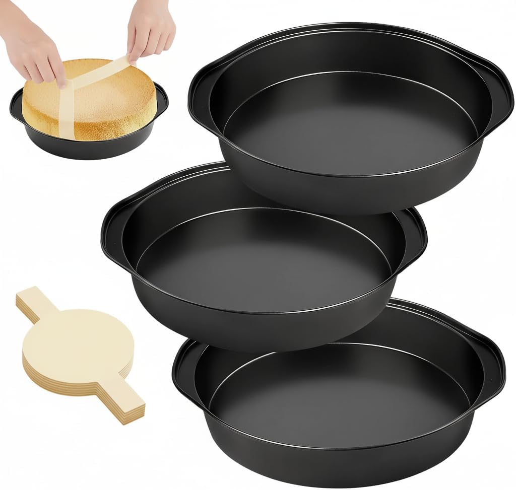 Amazon.com: 8 Inch Round Cake Pan Set of 3 – Nonstick Heavy Duty Baking ...