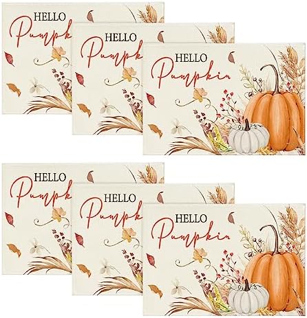 Amazon.com: Orange Hello Pumpkin Hello Fall Placemats Set of 6, 12 x 18 ...