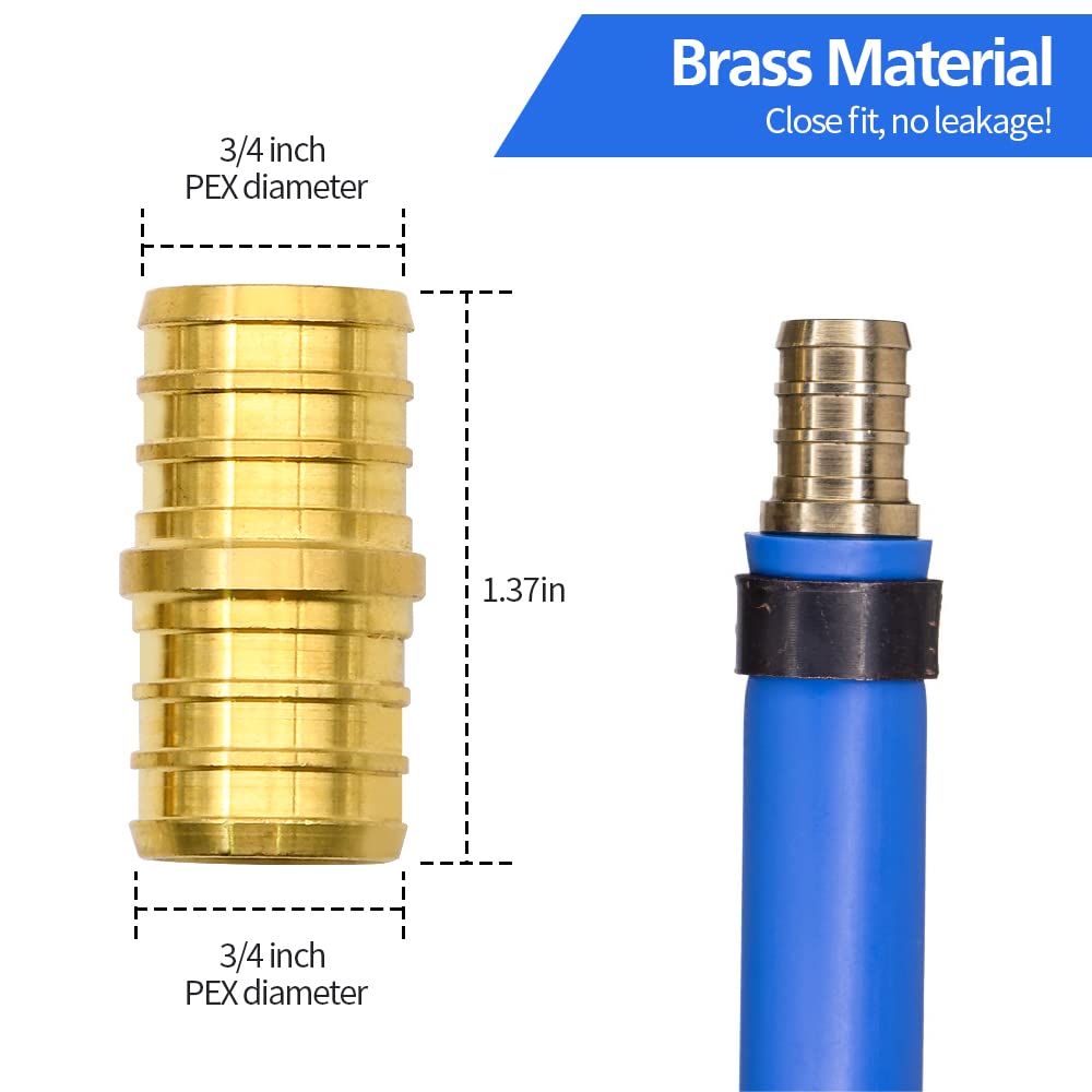 Snapklik.com : 10 Pack 3/4" PEX Fittings, Brass Straight Coupling ...
